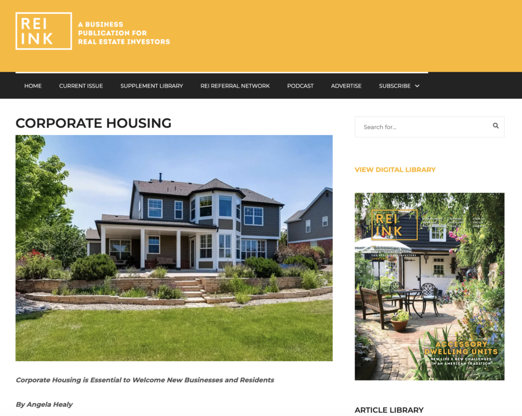 Rei Ink Magazine Corporate Housing Article by AvenueWest CEO Angela ...